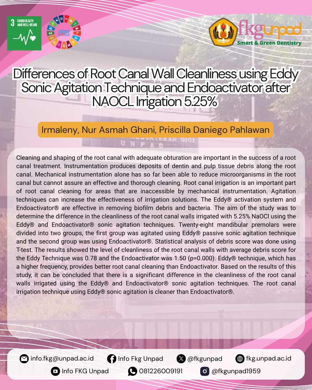 Differences of Root Canal Wall Cleanliness using Eddy Sonic Agitation ...
